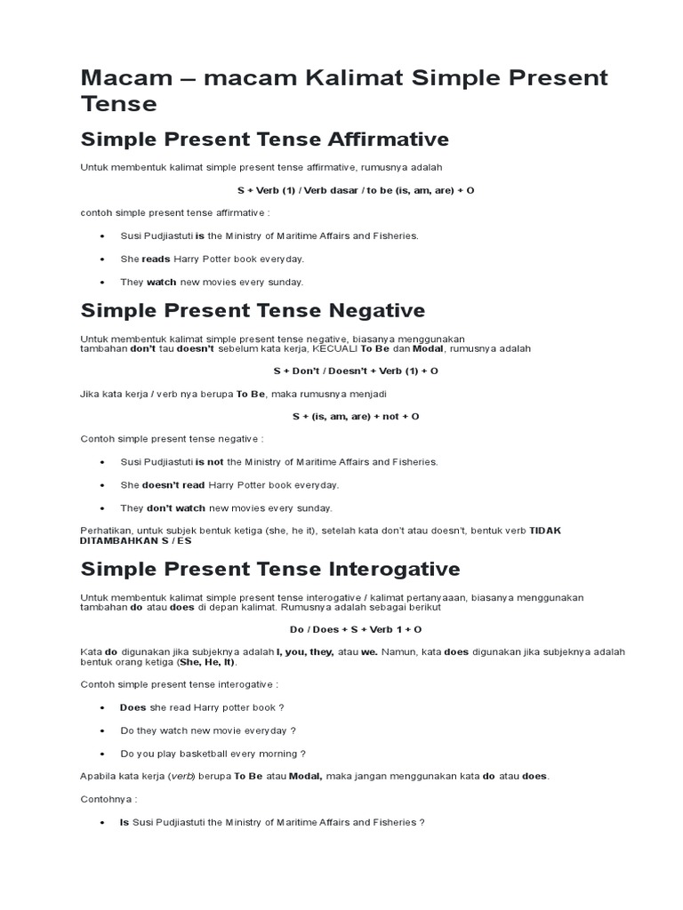 Kalimat Simple Present Tense | PDF | Syntax | Syntactic Relationships