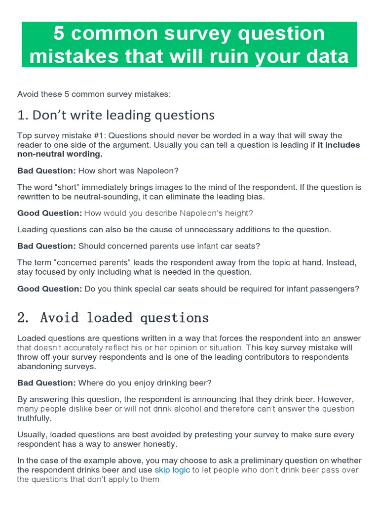 5 Common Survey Question Mistakes | PDF | Jargon | Question