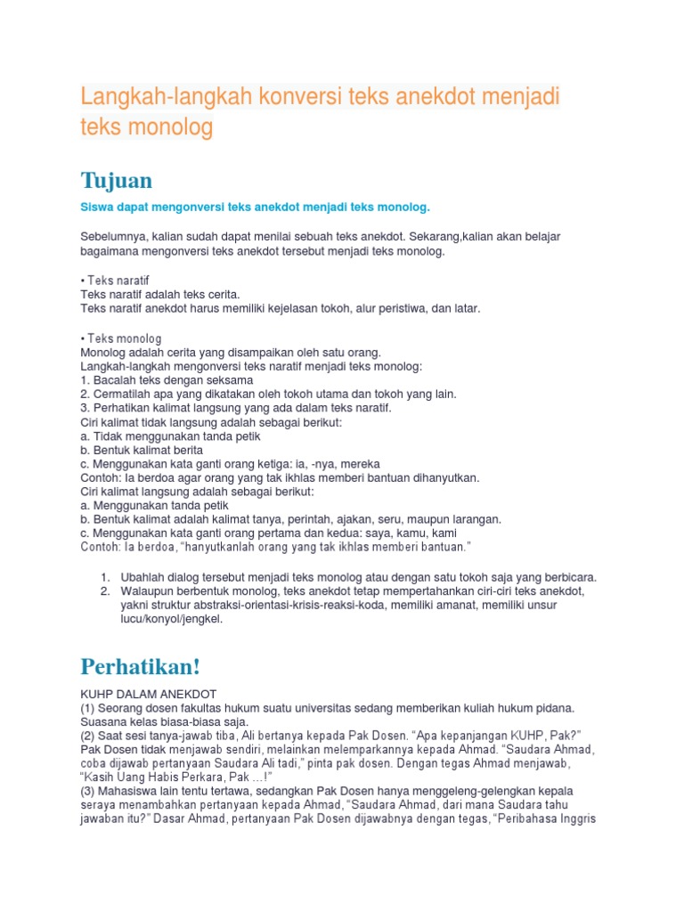 Langkah-Langkah Konversi Teks Anekdot Menjadi Teks Monolog | PDF | Seni ...