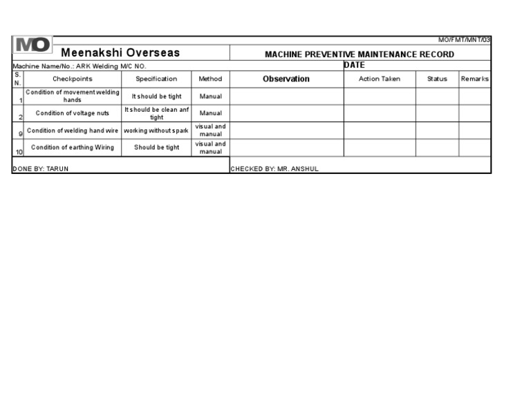 MC PM Checksheet | PDF