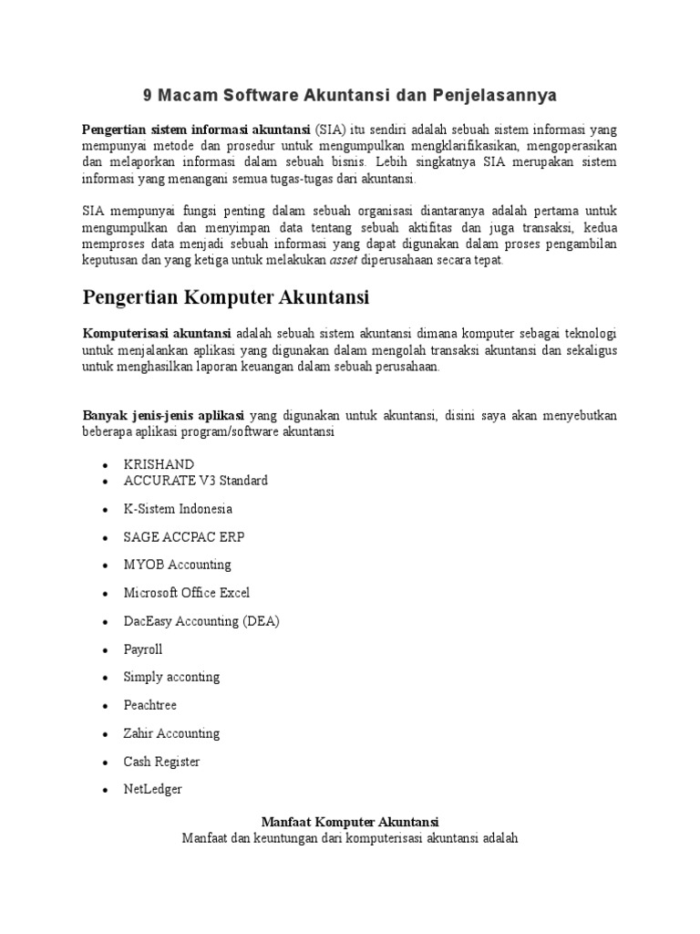 9 Macam Software Akuntansi Dan Penjelasannya | PDF | Bisnis ...