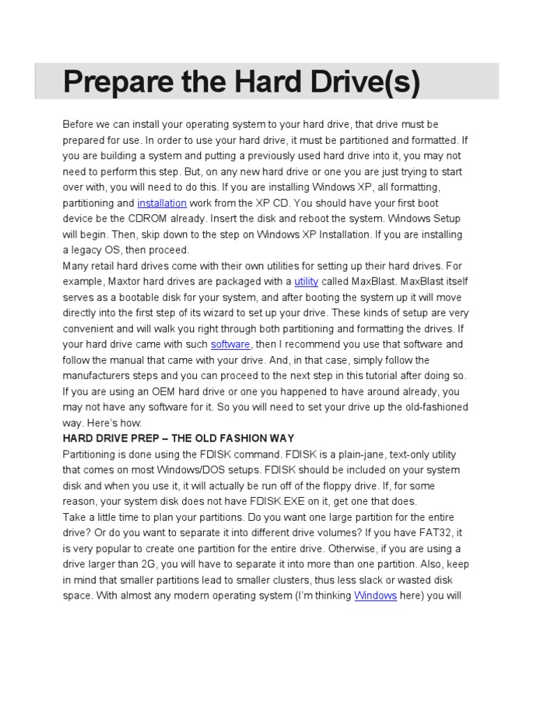 Prepare The Hard Drive | PDF | Booting | Dos