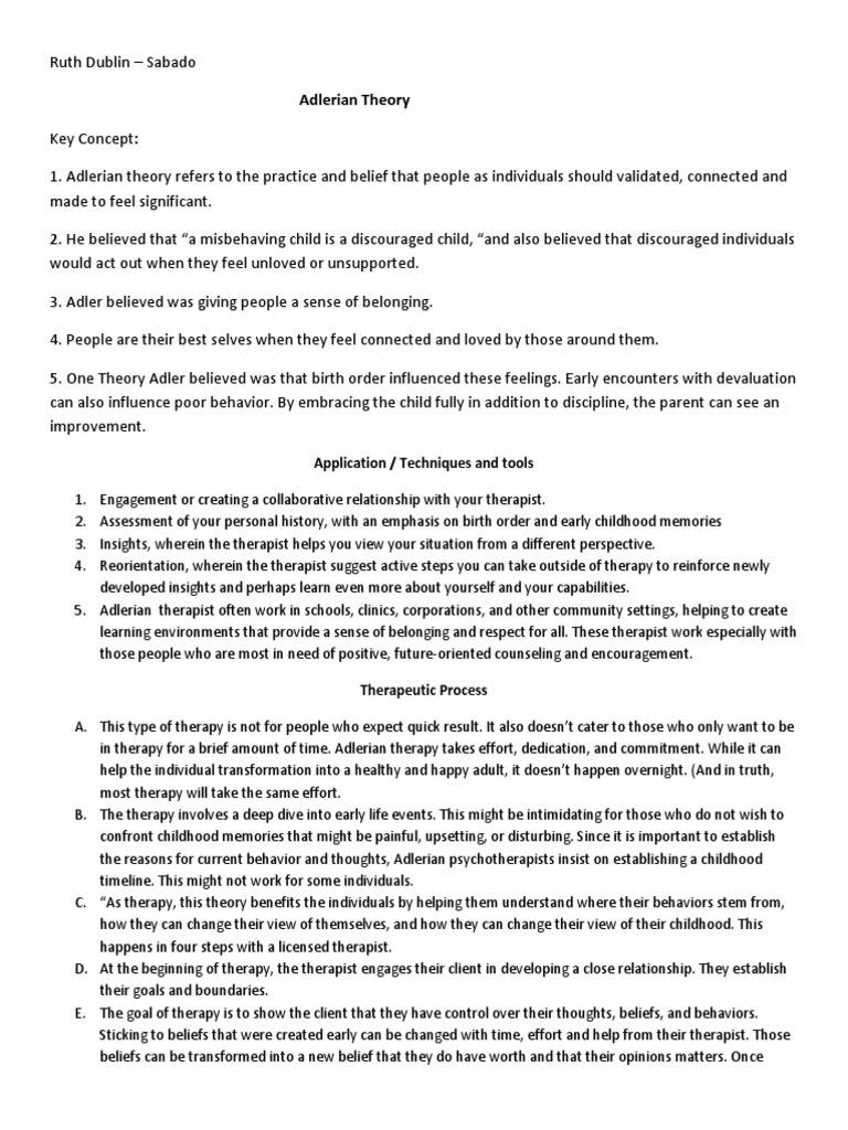 Adlerian Theory: Application / Techniques and Tools | PDF ...