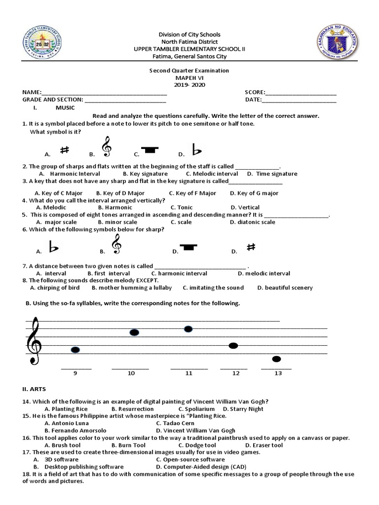 2nd Quarter Examination in MAPEH 2019 2020 | PDF | Scale (Music ...