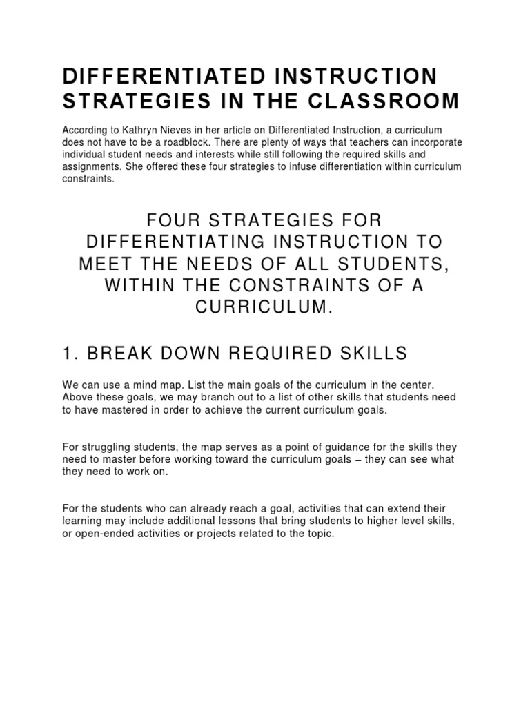 Differentiated Instruction Strategies in The Classroom | PDF ...