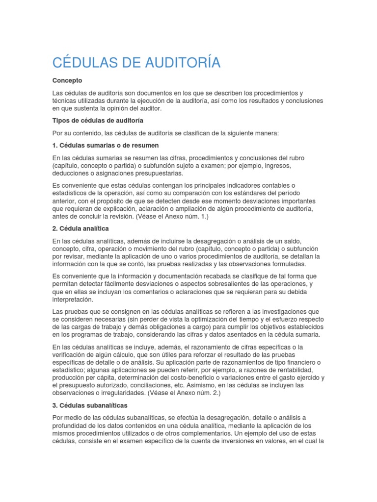 Cédulas de Auditoría | PDF | Auditoría | Contralor