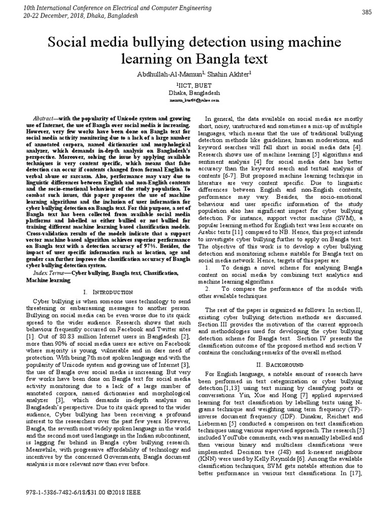 Social Media Bullying Detection Using Machine Learning On Bangla Text ...