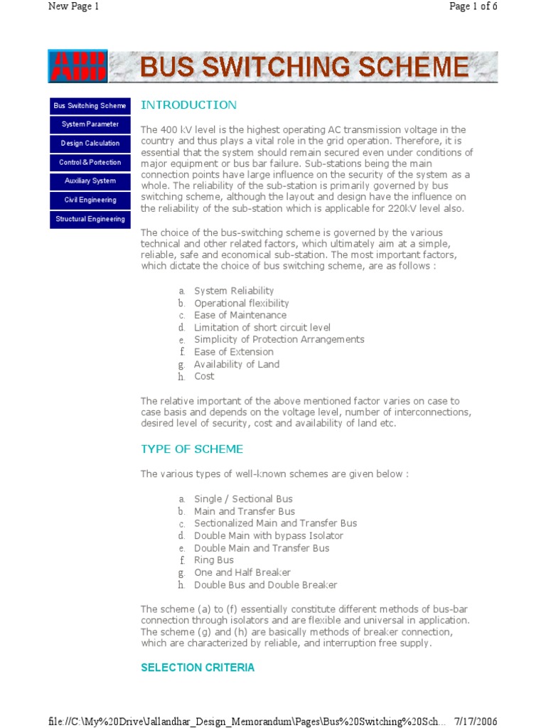 Bus Switching Scheme PDF | PDF | Electrical Substation | Reliability ...