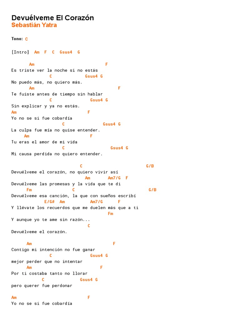 Sebastián Yatra - Devuélveme El Corazón | PDF