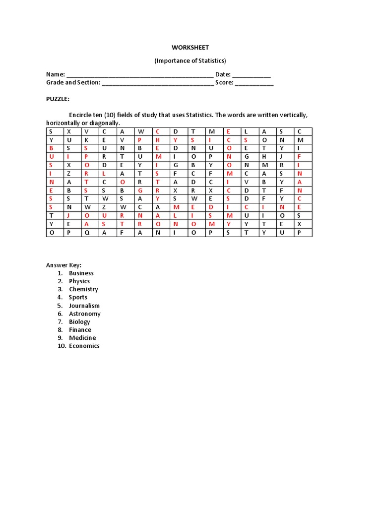 Worksheet On Statistics | PDF