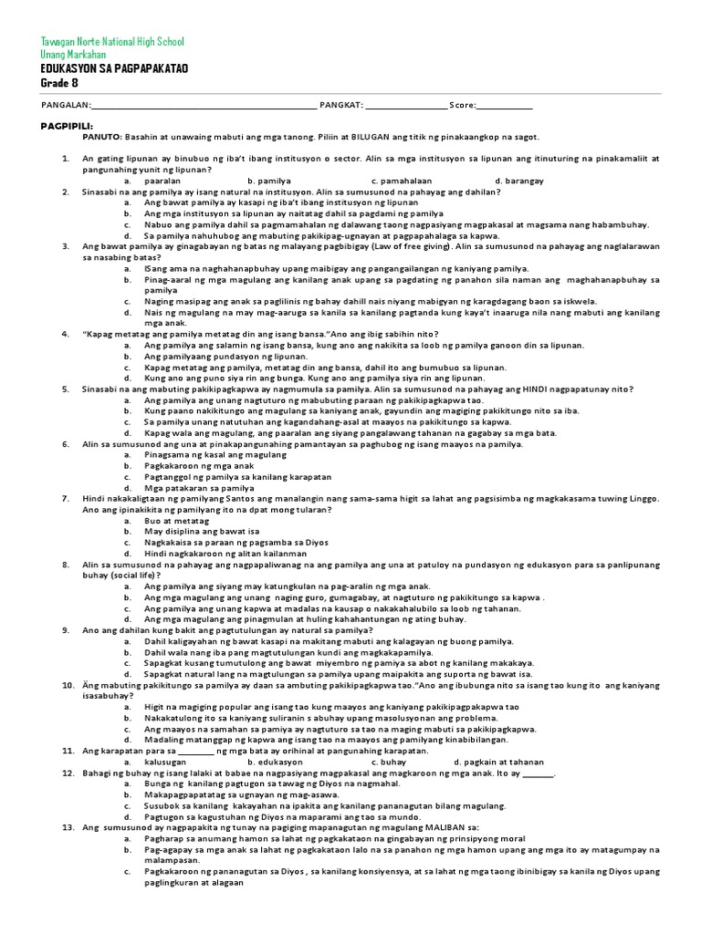 TQ in ESP G8 - 1stgrading | PDF