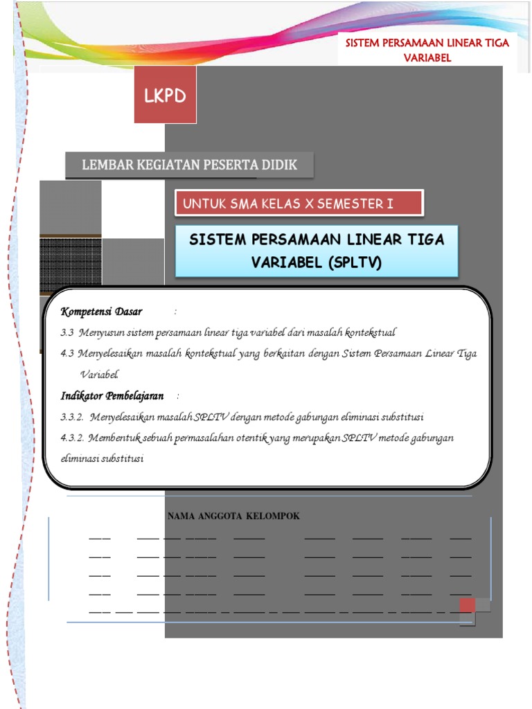 LKPD SPLTV Metode Gabungan | PDF | Metode & Bahan Ajar