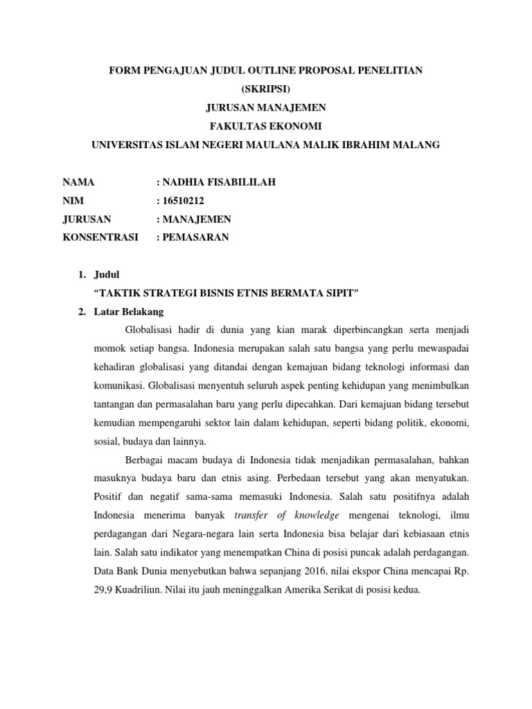 Form Pengajuan Judul Outline Proposal Penelitian | PDF