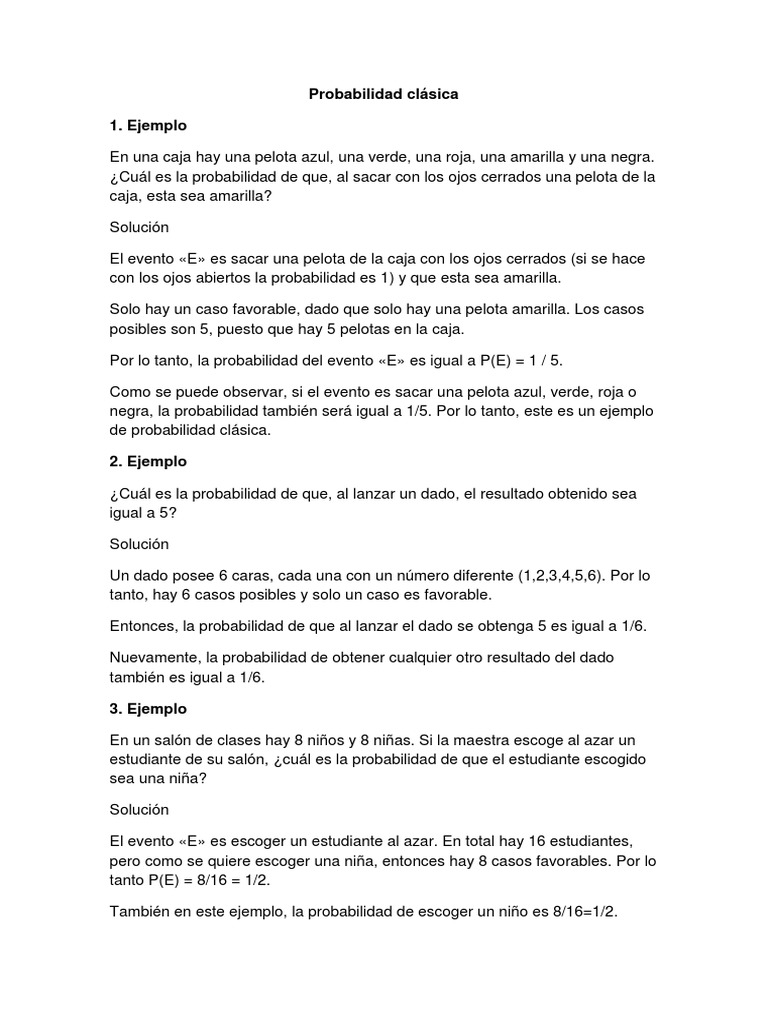 Introducción a la probabilidad clásica a través de ejemplos | PDF ...