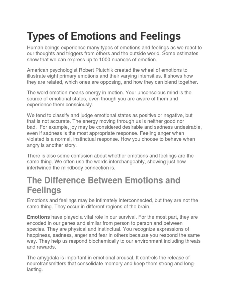 Types of Emotions and Feelings | PDF | Hypnosis | Relaxation (Psychology)
