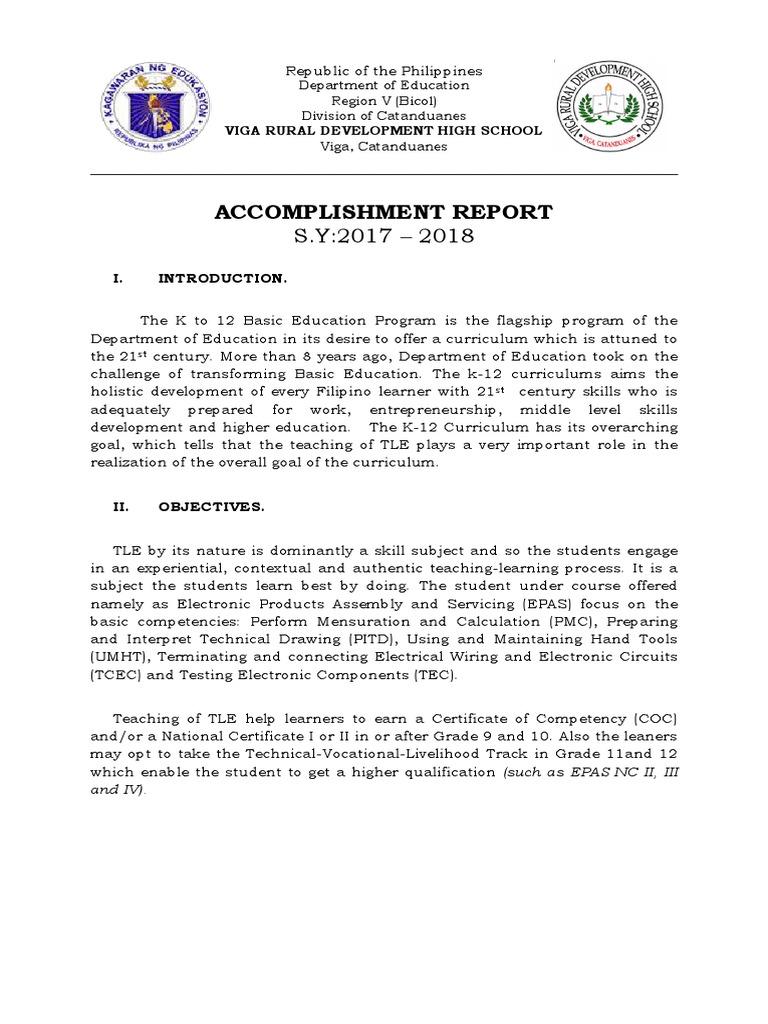 Accomplishment Report: Viga Rural Development High School | PDF ...