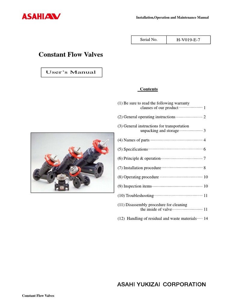 Installation and Care Manual for Constant Flow Valves | PDF | Valve ...