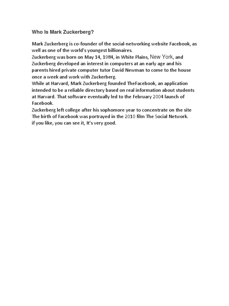 Who Is Mark Zuckerberg | PDF