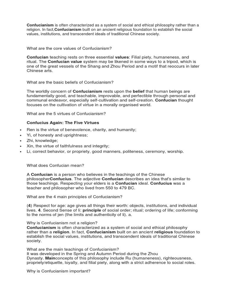 The Core Values, Beliefs, Virtues, and Principles of Confucianism | PDF ...
