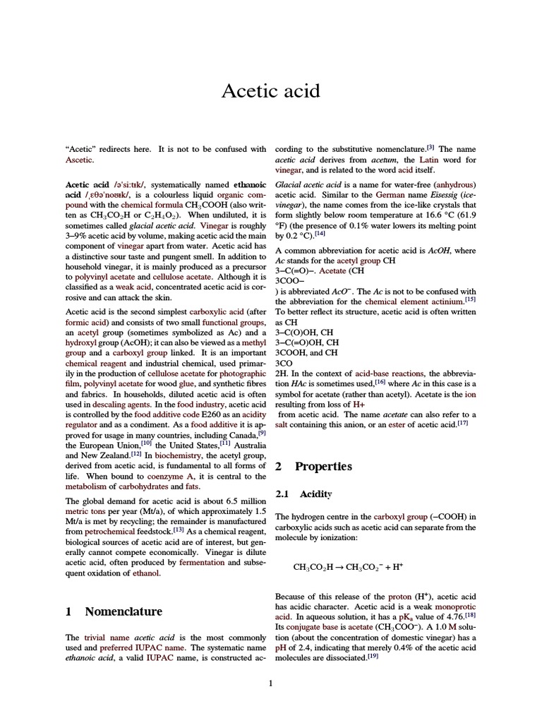 Glacial Acetic Acid Structure