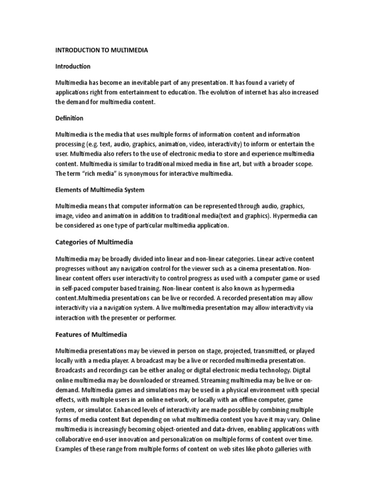 Introduction To Multimedia | PDF | Multimedia | Communication