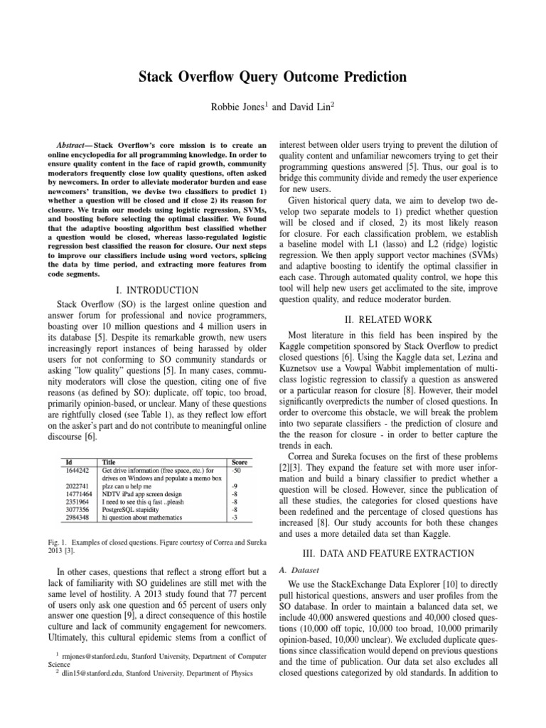 Stack Overflow Query Outcome Prediction Pdf Receiver Operating