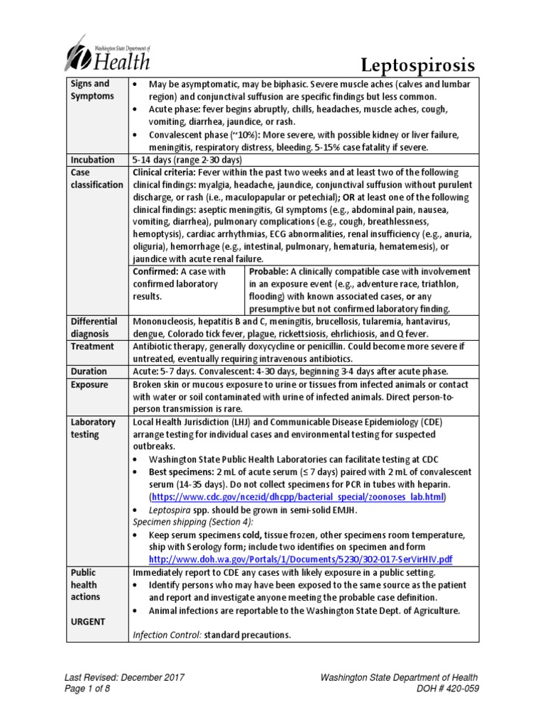 Leptospirosis Signs, Symptoms, Transmission, and Treatment | PDF ...
