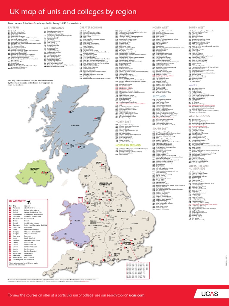 UK Map of Unis and Colleges by Region | PDF | Universities And Colleges ...
