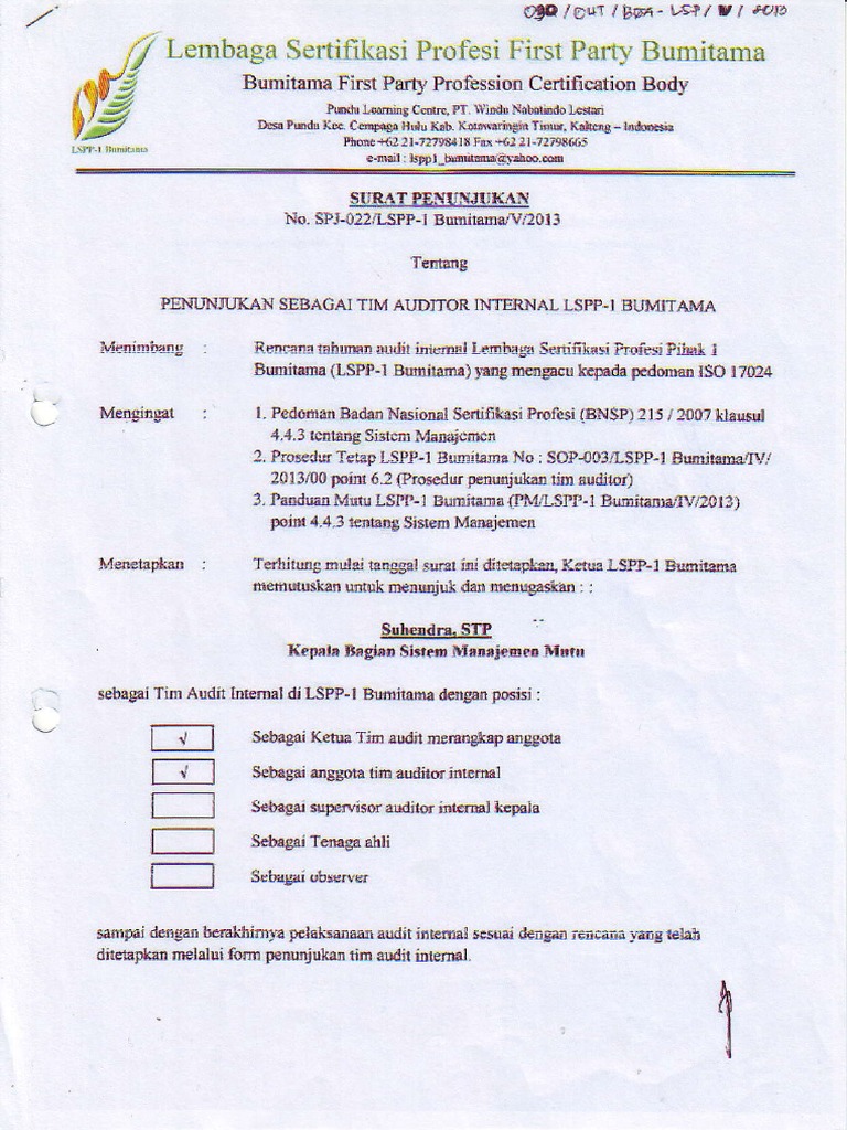 Audit Internal LSP Mei 13 | PDF