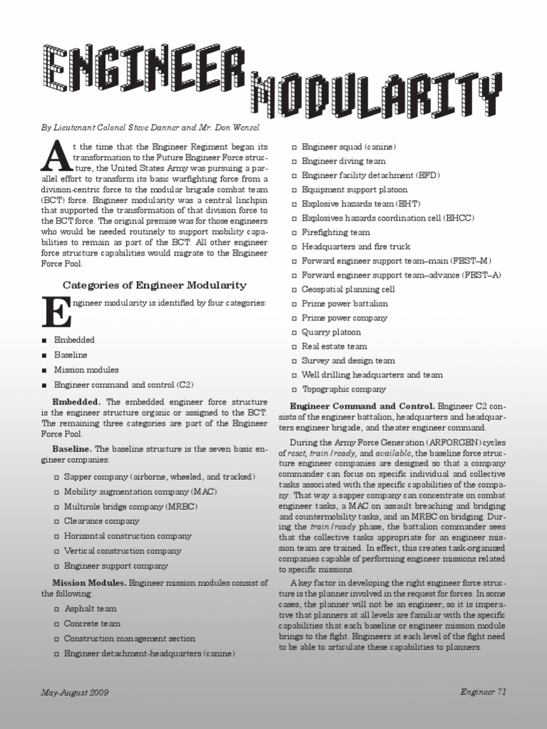 Categories of Engineer Modularity | PDF | Cbrn Defense | Military Science
