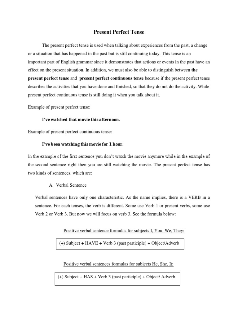 Present Perfect Tense | PDF | Perfect (Grammar) | Verb