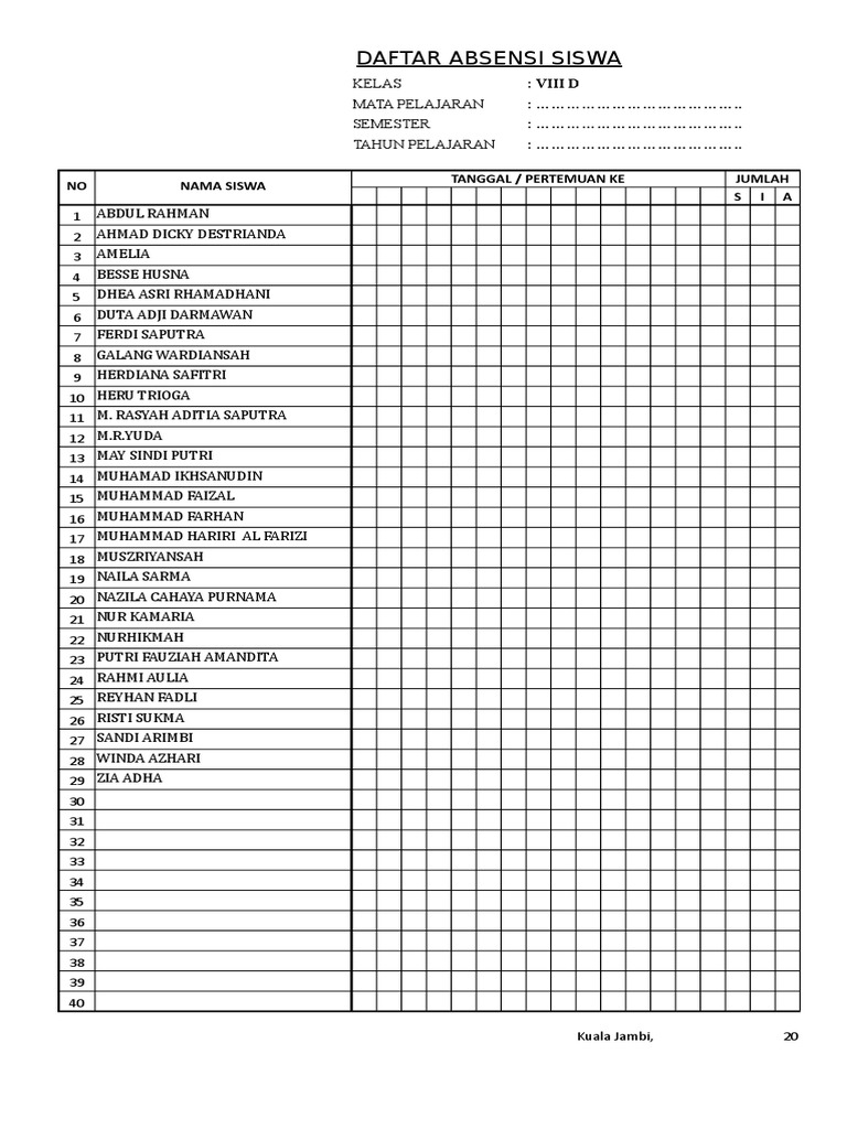 Student Attendance and Academic Performance Records for Class VIII D | PDF