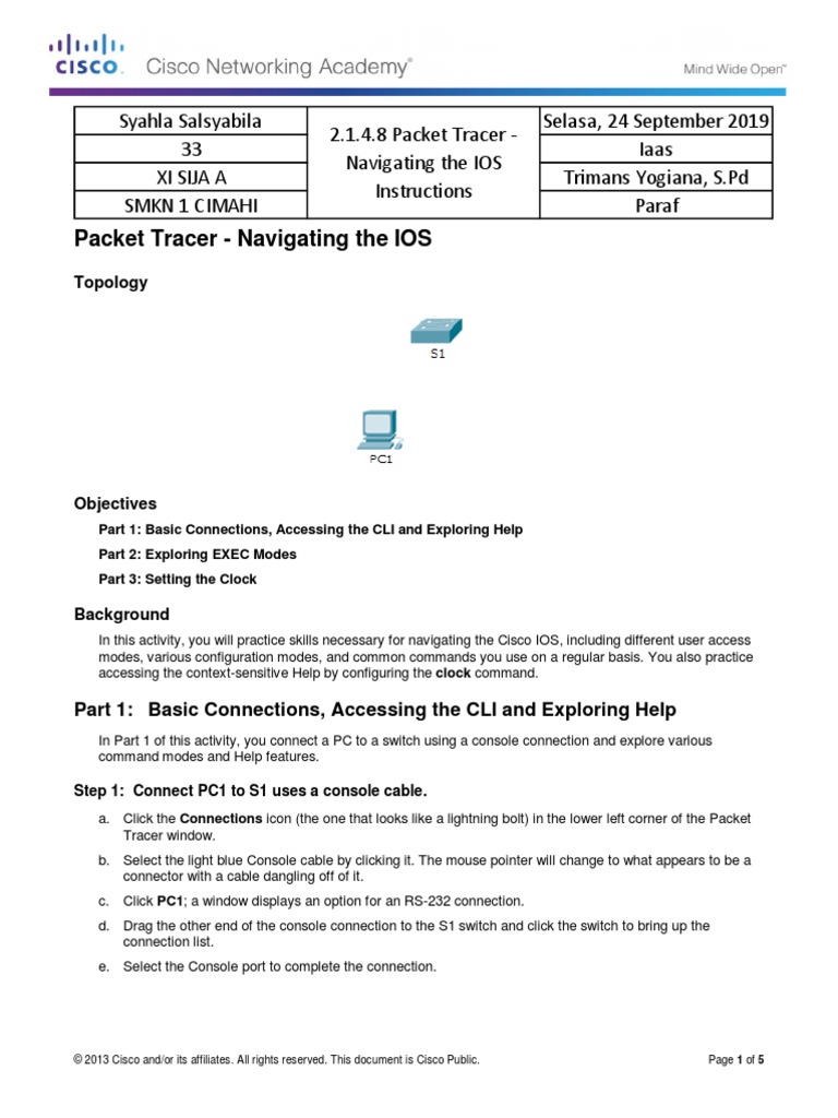 2.1.4.8 Packet Tracer - Navigating The IOS Instructions | Download Free PDF | Computer Terminal ...