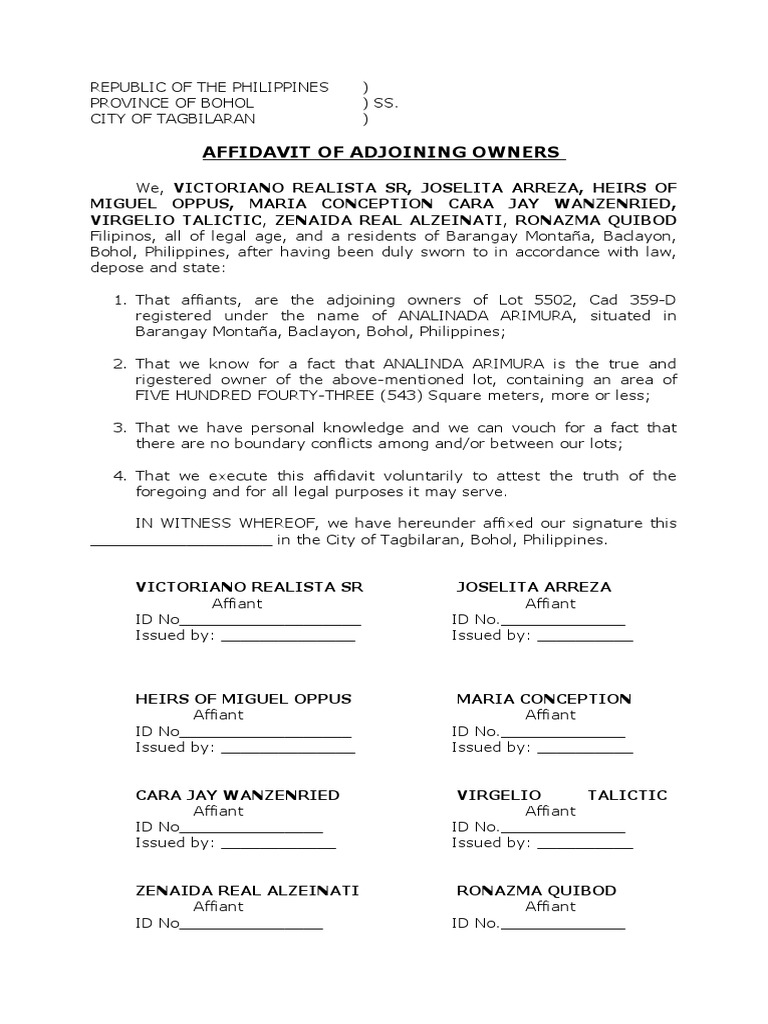 Affidavit of Adjoining Owners | PDF | Affidavit | Official Documents