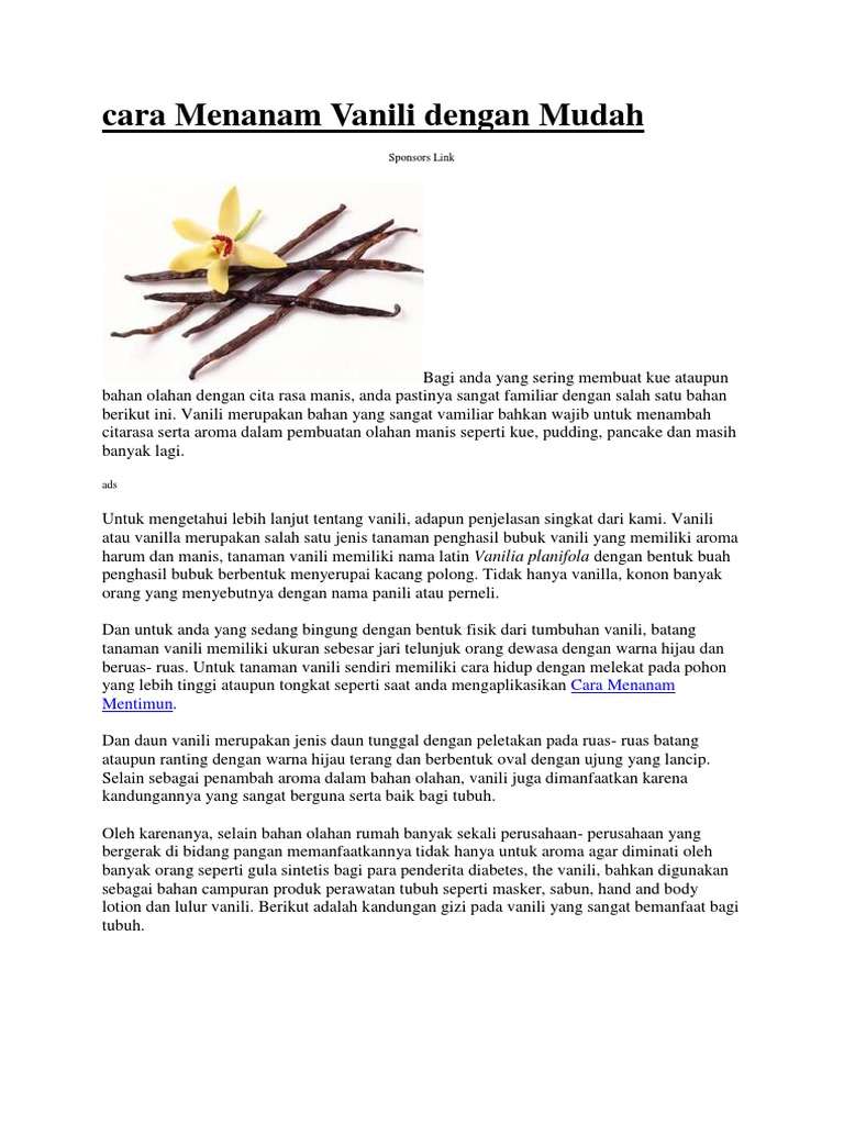 Cara Menanam Vanili Dengan Mudah | PDF