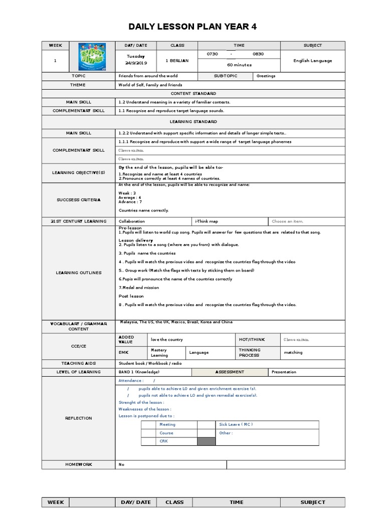 Daily Lesson Plan Year 4: Choose An Item. Choose An Item | PDF | Lesson ...