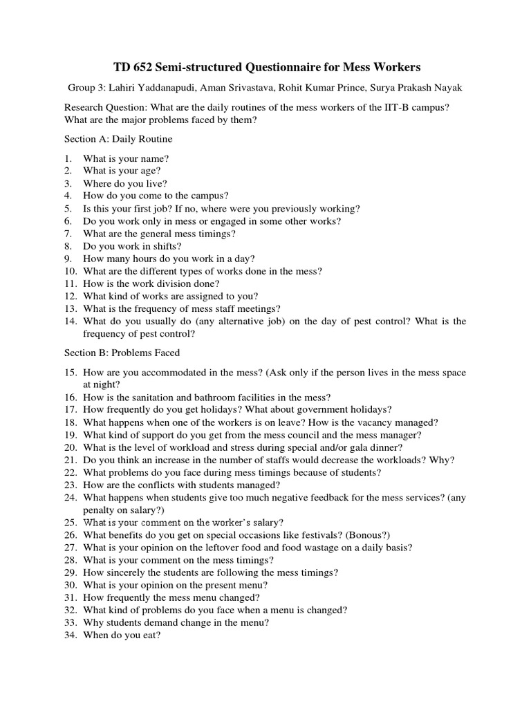 Semi Structured Questions | PDF