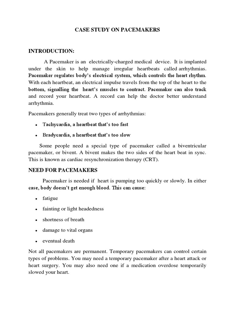 Case Study On Pacemakers | PDF | Artificial Cardiac Pacemaker | Heart