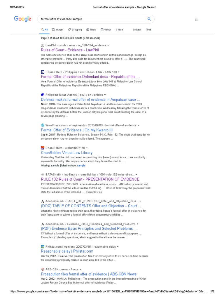Sample Formal Offer of Evidence | PDF | Evidence | Public Law