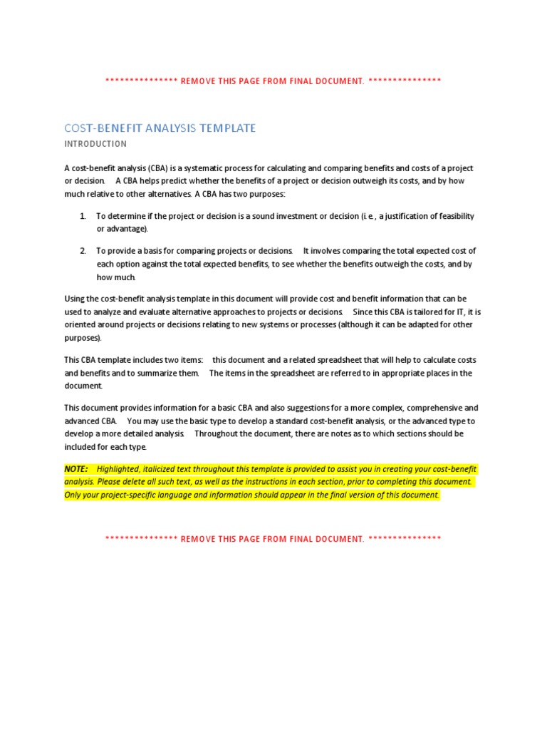 Business Case Cost Benefit Analysis Template PDF | PDF | Cost–Benefit ...