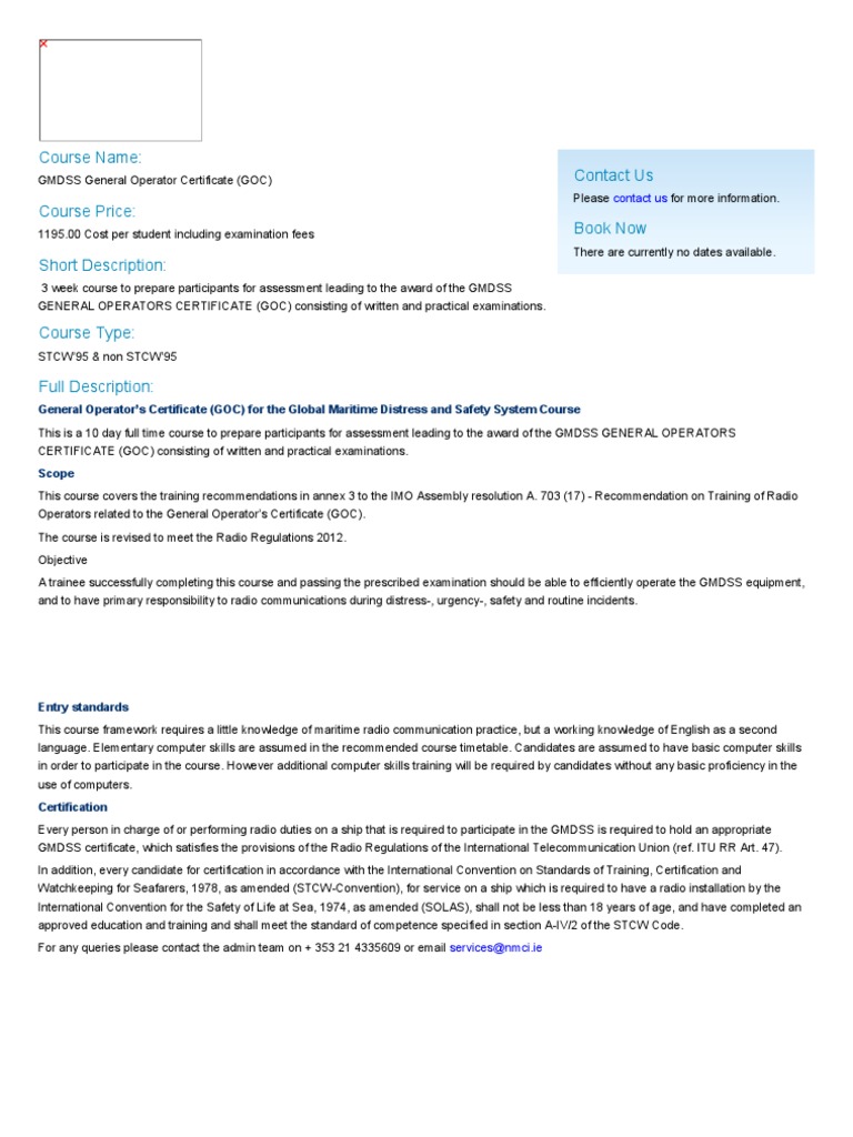 GMDSS General Operator Certificate (GOC) | PDF | Waterway And Maritime ...