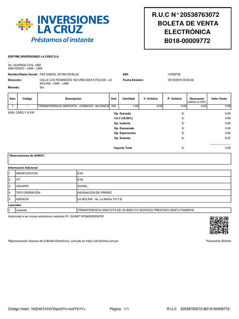 Boleta Electrónica EDPYME Inversiones | PDF | Business