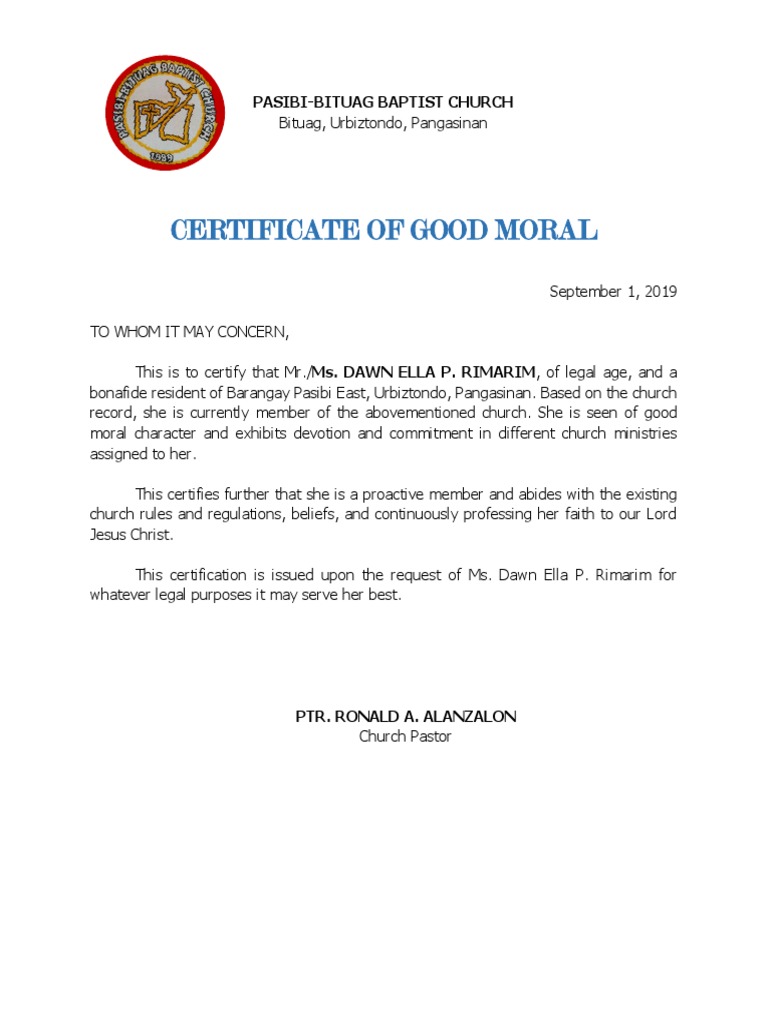 Good Moral Cert | PDF