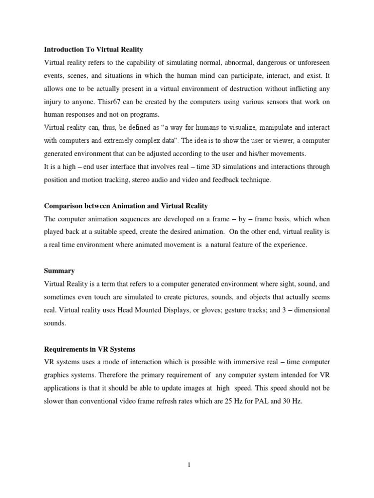 Introduction to Virtual Reality Concepts | PDF | Virtual Reality ...