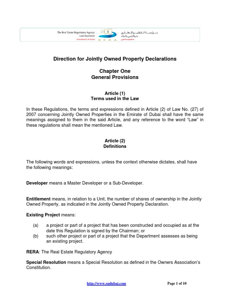 Guidelines for Jointly Owned Property Declarations in Dubai | PDF ...