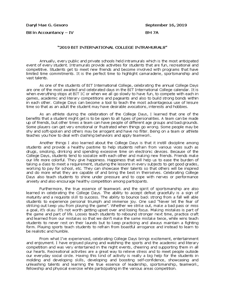 Intramural Reaction | PDF | Sports | Behavioural Sciences