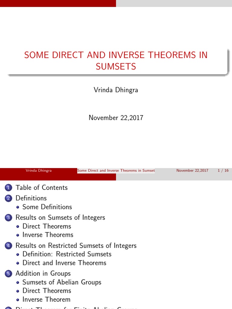 Direct and Inverse Theorems On Sumsets | PDF | Group (Mathematics) | Integer