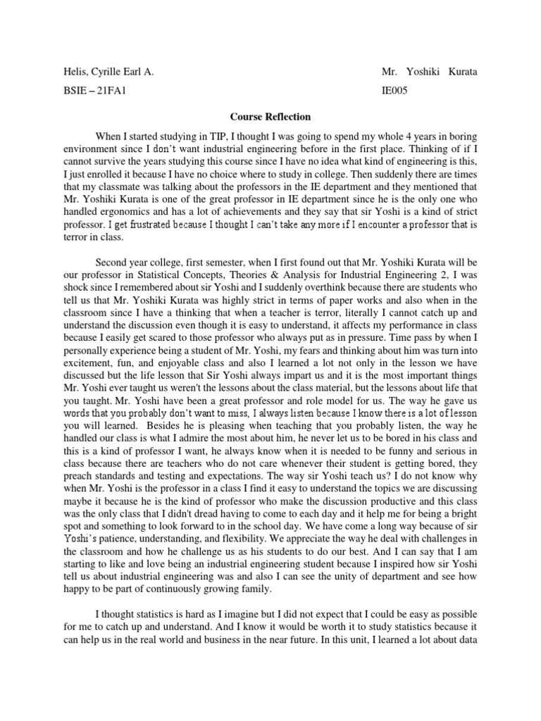 Reflection Paper | PDF | Statistics | Classroom