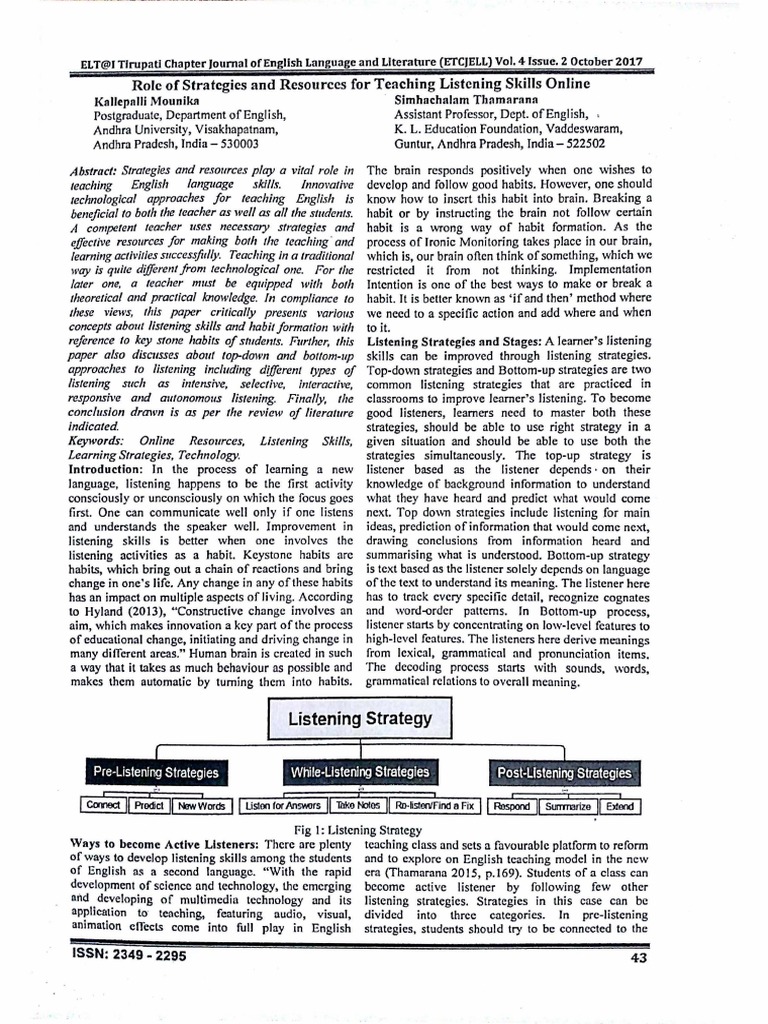 Role of Strategies and Resources For Teaching Listening Skills Online ...