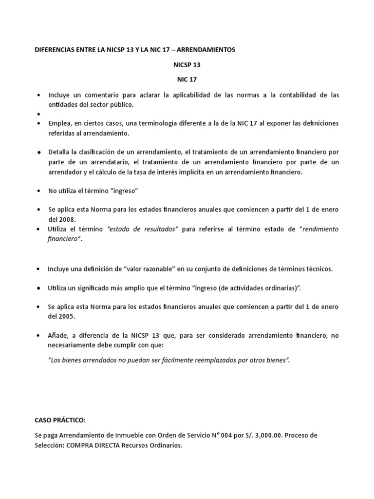 Diferencias entre NICSP 13 y NIC 17 | PDF